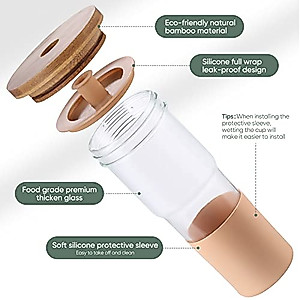 4 Pack Glass Cups with Lids and Straws, 22oz Mason Jar Glass Tumbler, Smoothie Cup with Silicone Sleeve, Reusable Boba Cup, Modern Cute Iced Coffee Cup, Drinking Glasses for Tea, Juice, Soda, Cocktail