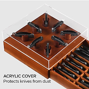Pocket Knife Display Case Pocket Knife Case Pocket Knife Holder Stores Upto 30 Knives in Two-tier Pocket Knife Storage with Shatterproof Acrylic Glass Top Large Wooden Shelf and Walnut Color Finish