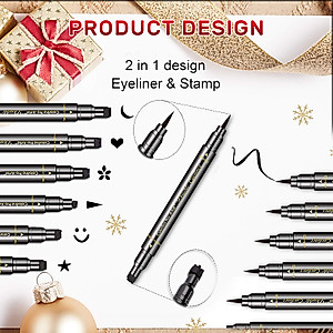 Erinde 6PCS Double-headed Liquid Eyeliner Stamp Pen Set, Black Eyeliner Pencil Eye Liner Stencil, Winged Eyeliner Tattoo Tool, Star Moon Heart Eyeliner Stamp Eye Face Makeup for Women