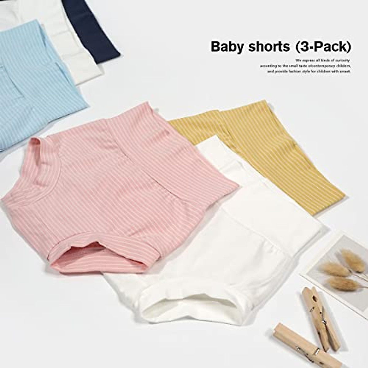 Baby Boys Girls 3 Pack High Waisted Bloomer Cotton Stripe Pure Bummies Shorts (3-6 Months, Pink/White/Yellow)