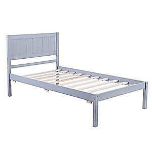 Swellsuite Wood Platform Bed Frame for Kids, Twin Bed Frame with Headboard and Support Legs for Boys and Girls, Twin Platform Bed with Wood Slats, No Box Spring Needed, Twin Size, Gray.