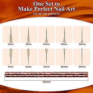 Raindon Nail Art Liner Brushes - Nail Art Design Pen Painting Tools Liner Brush UV Gel Polish Painting Nail Design Brush Metal Handle for Pulling Lines, Details (brown)
