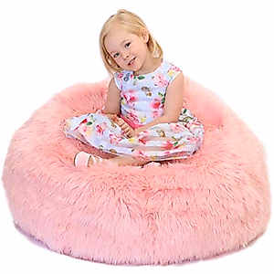 Fluffy Stuffs | Super Soft Furry Stuffed Animal Storage Bean Bag Chair Cover for Kids | Premium Plush Fur | Canvas Handle | Make Bedroom Clutter Comfortable and Fun for Children | Machine Washable