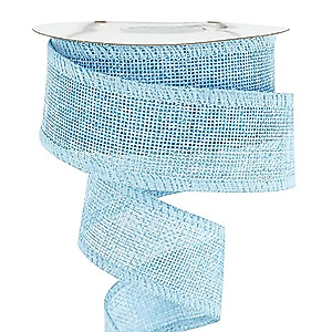 MEEDEE Light Blue Wired Ribbon 1.5 Inch Wired Edge Blue Burlap Roll Baby Blue Burlap Ribbon Blue Ribbon for Baby Shower, Wreath, Gift Wrapping, Garland, Bows Making, Swag, Home Decor (10 Yards)