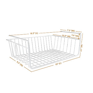Under Shelf Basket, 4 Pack White Black Wire Rack, Slides Under Shelves for Storage Space on Kitchen Pantry Desk Bookshelf Cupboard