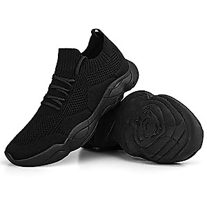 Feethit Womens Walking Shoes Lightweight Athletic Memory Foam Slip On Workout Shoes Soft Tennis Casual Sneakers All Black 6.5