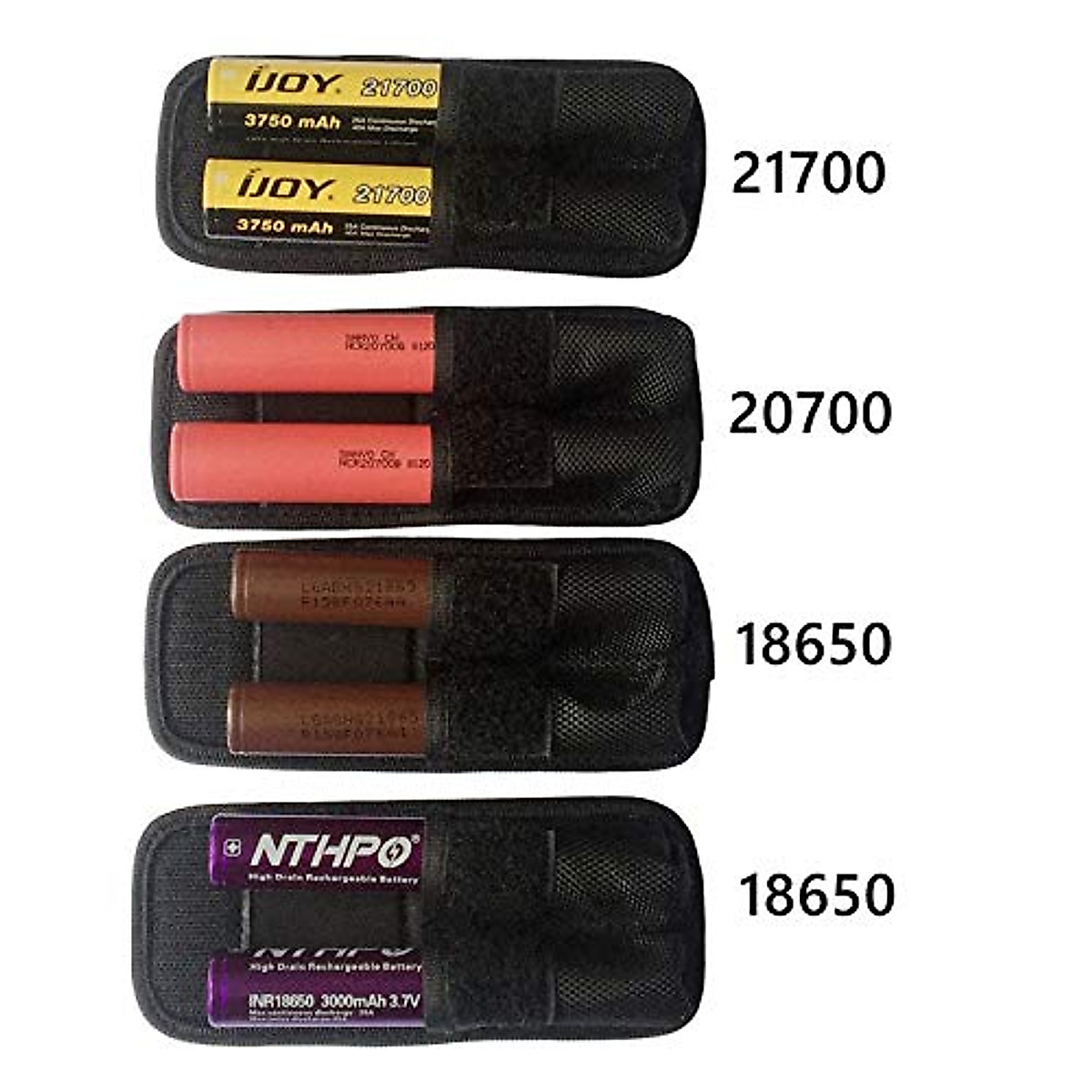 4 Pcs of Nylon Case Pouch Holder Bag Storage for 2X18650 or 2X20700 or 2X21700 or 2XCR123A Battery W/Belt Holster (Batteries are not Included) for Samsung INR21700 30T 40T,Sanyo NCR20700B 18650