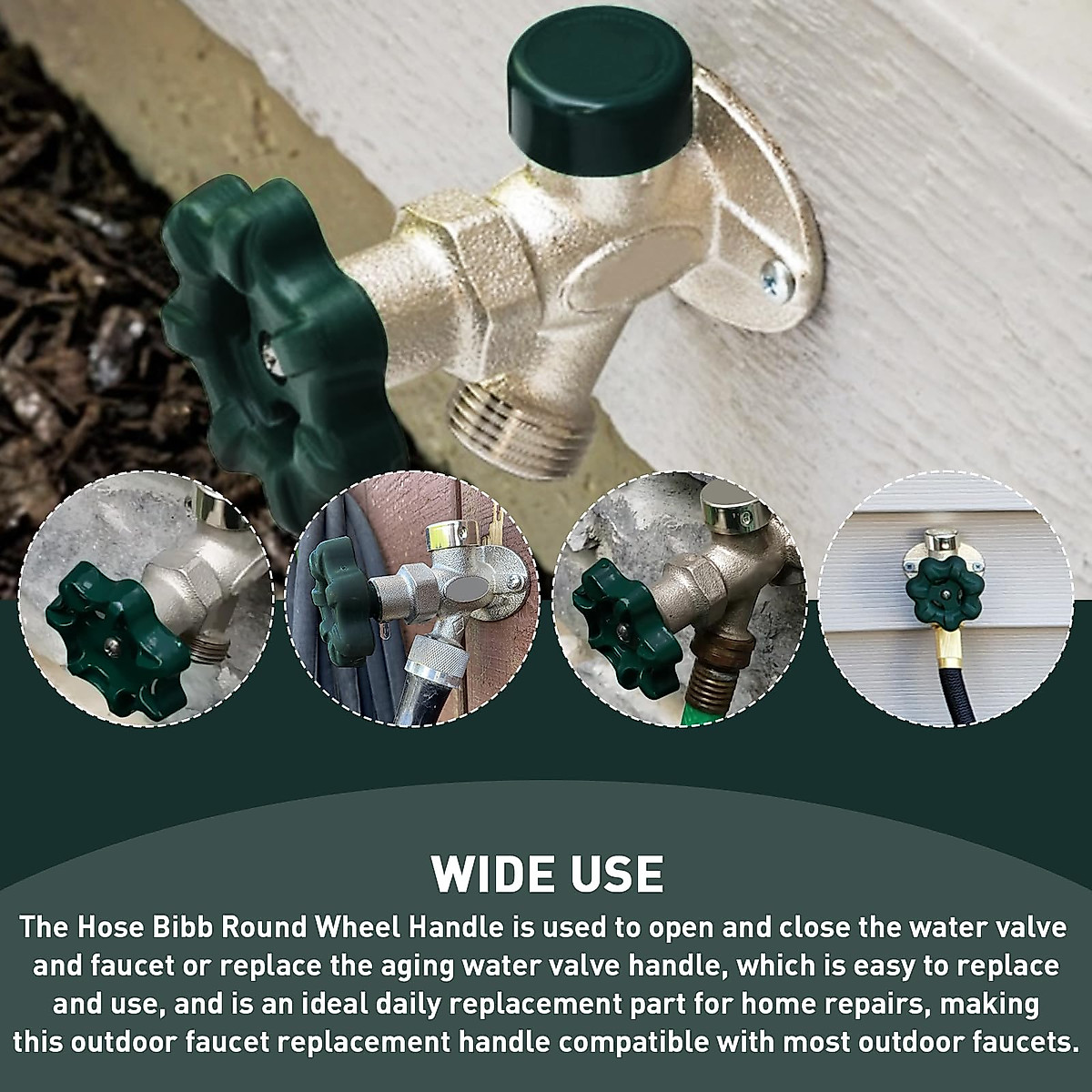VIDABTE Outdoor Faucet Handle,Hose Bibb Round Wheel Handle for Danco 10006 10006P,Outdoor Water Spigot with Universal Design Adapter and Screws,Water Spigot Hose Bibb Round Wheel Replacement (2 Set)
