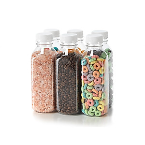 (6) 16 oz. Clear Food Grade Square Plastic Juice Bottles with White Tamper Evident Caps 6/pack