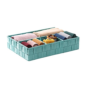 Motifeur Decorative Woven Strap Divided Basket, Bathroom Storage Bins with Compartment, Bedroom Organization Container with 4 Section (Green)