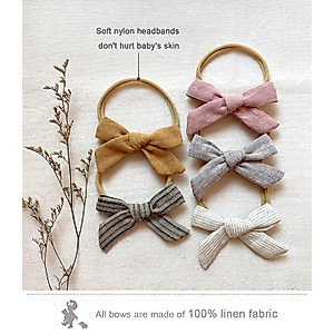 Cherssy Baby Girl 100% Original linen Bows Headbands, 10pcs Super Stretchy Nylon Hairbands For Newborn Infant Toddler