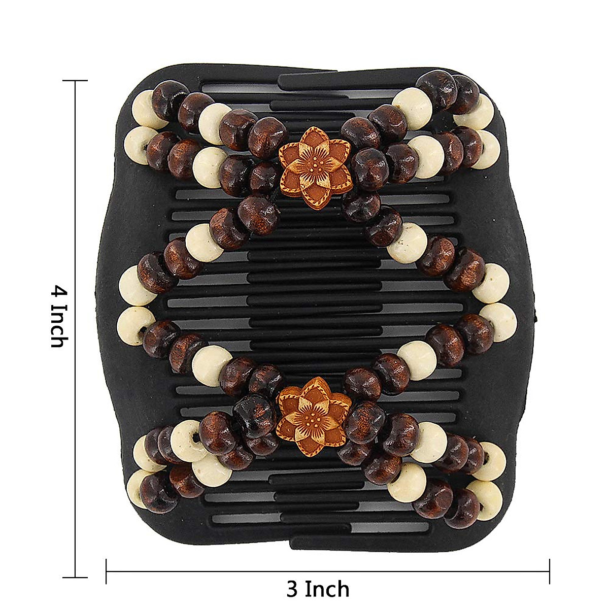 Yeshan Magic Hair Side Combs for Women Wood Beaded Stretch Double Clips Bun Maker Hair Accessories,Pack of 6