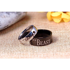 His Beauty Rose Flower Ring Stainless Steel Wedding Bands Anniversary Engagement Promise Ringg Valentines Day Present (Her Size 10)