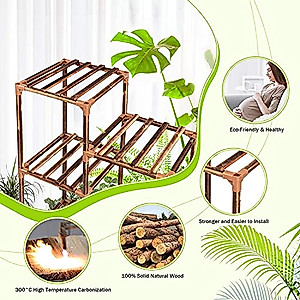 cfmour Wood Plant Stand Indoor Outdoor, 62.2" Tall Flower Shelf Tiered Plant Stands for Multiple Plants Large Planter Holder Hanging Shelves Rack for Living Room Garden Balcony