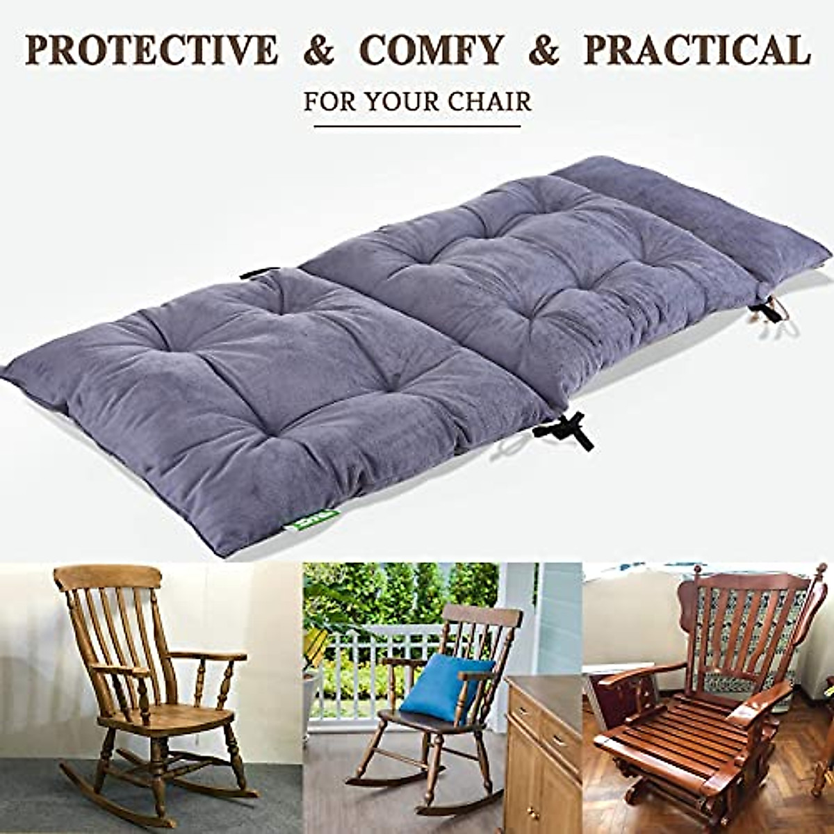 Big Hippo Rocking Chair Cushion,Soft Thicken Rocking Chair Cushion Set with Detachable Neck Pillow Back Support,Comfy Chair Cushion Pad with Ties for Outdoor Indoor Home Office,Gray