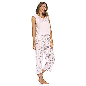 Casual Nights Women's Lace Sleeveless Top and Capri Bottom Sleepwear Pajama Set - Pink - X-Large