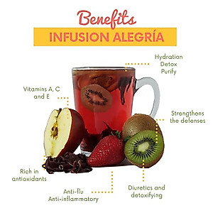 Alibú Dried Fruit Tea Infusions - Alegria - Strawberry, Apple, Kiwi, Hibiscus – Certified Vegan, 100% Natural, Hot or Iced, Caffeine Free, Eat or Drink - Box of 2.12 oz