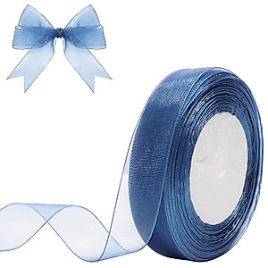 Hiswan 3/4 inch Royal Blue Sheer Organza Ribbon 50 Yards Chiffon Ribbon for Gift Wrapping Wedding Bouquet Crafts