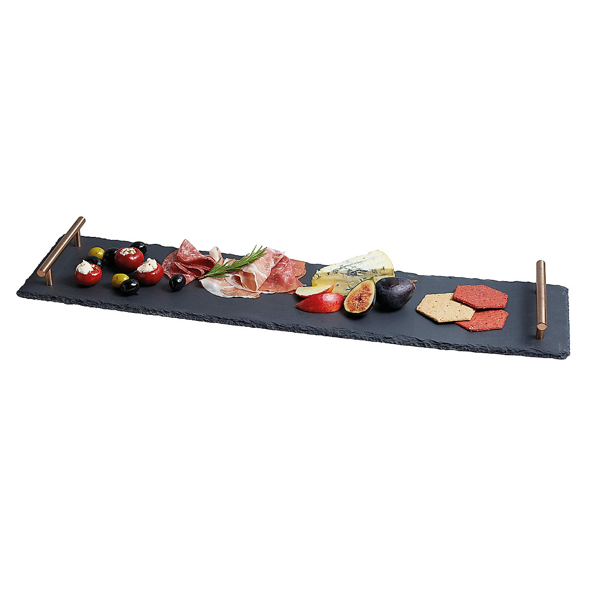 Artesa ARTPLATTERCOP KitchenCraft Slate Serving Tray/Platter with Copper Finish Handles, 60 x 15 cm