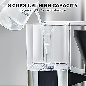 HOMOKUS 8 Cup Stainless Steel Programmable Coffee Maker with Timer - Drip Coffee Machine with Glass Carafe - Polished Silver - 40 Oz - 1.2L
