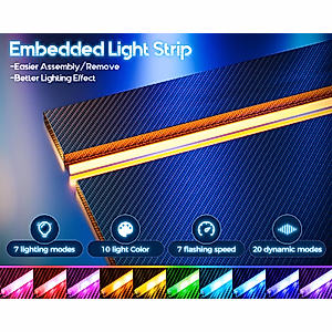 MOTPK L Shaped Gaming Desk with Led Lights, 55 Inch Gaming Computer Desk with Carbon Fiber Texture, Pc Gaming Table with Power Outlet and Headphone Hook, L Desk for Gaming, Black