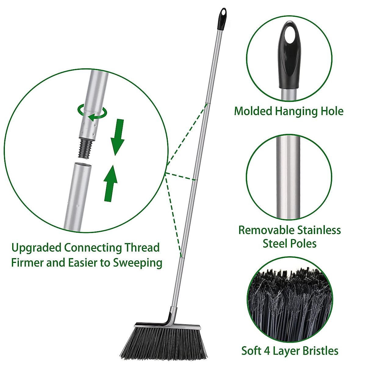 Outdoor/Indoor Broom for Floor Cleaning with 58 inch Long Handle, Angle Brooms Heavy Duty for Home Garage Kitchen Office Courtyard Lobby Lawn Concrete