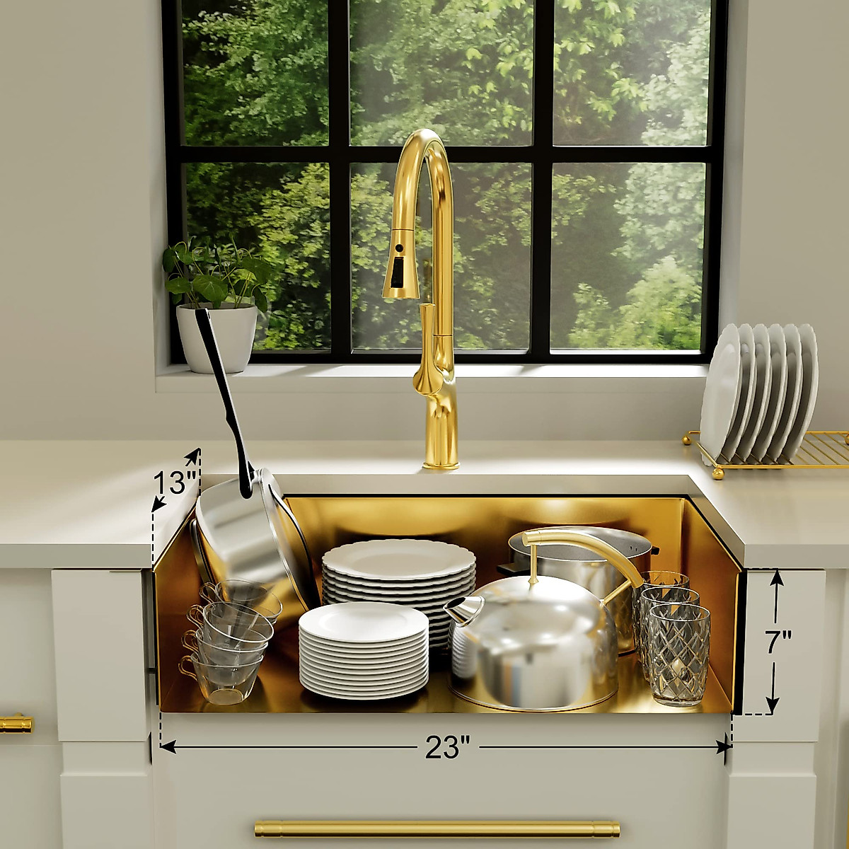 MILOSEN Gold RV Kitchen Sink, RV Camper Kitchen Sink, Small Single Bowl RV Sinks for a Camper Kitchen, 25×15 inch Undermount RV Sink with Gold Basket Strainer