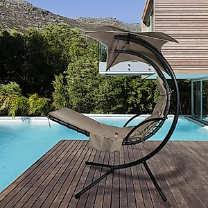 MICTONY Outdoor Hanging Lounge Chair Replacement Cushion Cover and Umbrella Fabric, Made for Patio Curved Chaise Hammock Floating Swing Chair Pads, Waterproof Soft Fabric, White or Canary Yellow