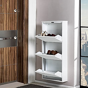 KASER Shoe Storage Cabinet -3 Drawer 20" Metal Wall Mountable Shoe Storage for Entryway with No Assembly - Shoe Cabinet for Entryway Slim - 2-3 Pair per Tier