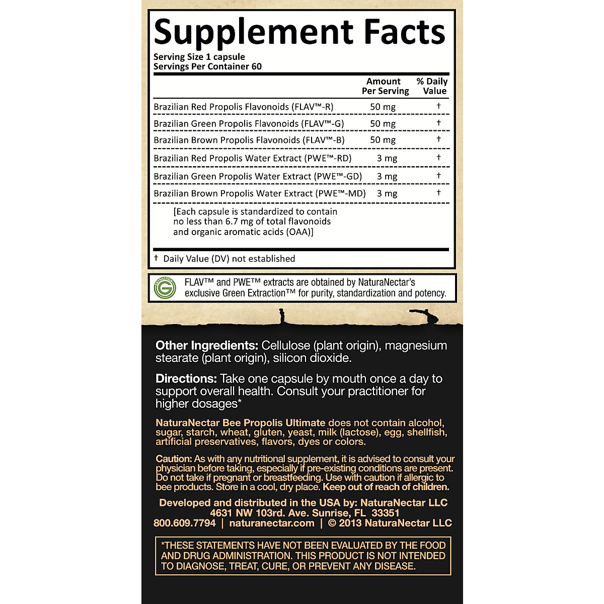 NaturaNectar Ultimate Bee Propolis | NSF Contents Certified | Premium Red, Green, Brown Brazilian Propolis | with Flavonoids and PWE | Ethical Beekeeping & Naturally Sourced | 60 veggie capsules