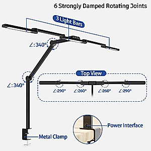 EPABINA Transformable LED Desk Lamp, 41.5" Large Architect Desk Lamp with Clamp, Desk Light with 3 Light Bars for Home Office, 24W Auto Dimming Office Lighting Table Light for L Shaped Desk