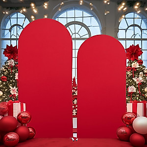 7.2FT Red Arch Backdrop Cover, Spandex Fitted Wedding Arch Stand Covers 2-Sided Round Top Chiara Arch Backdrop Cover for Wedding Ceremony Birthday Party Baby Shower Banquet Decoration