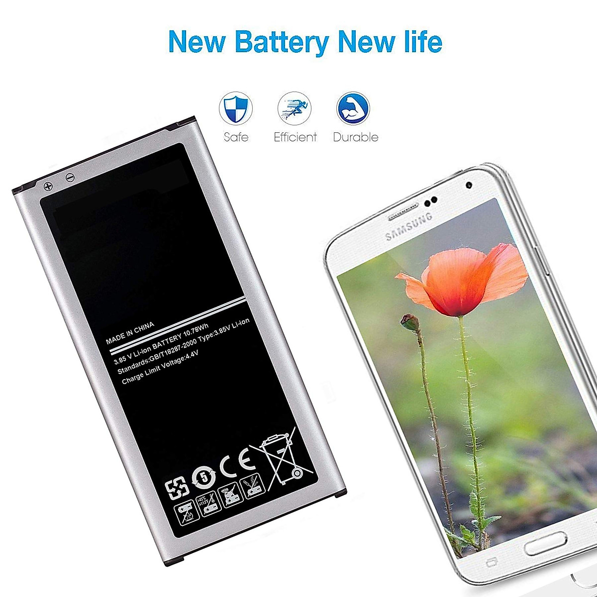 Galaxy S5 Battery, Cleantt 2800mAh Li-ion Replacement Battery for Samsung Galaxy S5 [ I9600, G900F, G900V (Verizon), G900T (T-Mobile), G900A (AT&T),G900P(Sprint)]