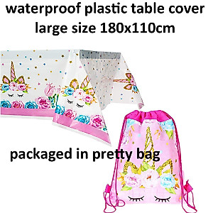 ZSNICE Unicorn Birthday Decorations Pack Supplies Tableware for 16 Guests, 1*Table Cloth/Cover, 16*Cups, 16*Plates, 16*Napkins, 1*Happy Birthday Banner, 1*Huge Size Unicorn, 10*Pink Balloons