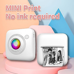YDuupxe Mini Portable Thermal Printer with Colorful LED Light OCR Fast Recognition Function 58mm Pocket BT Printers 203dpi HD Printing Compatible with Smartphones (White)