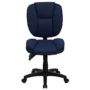 Flash Furniture Caroline Mid-Back Navy Blue Fabric Multifunction Swivel Ergonomic Task Office Chair with Pillow Top Cushioning