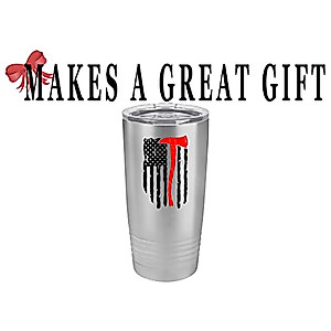 Rogue River Tactical Thin Red Line Tattered Axe Flag Firefighter 20 Oz. Travel Tumbler Mug Cup w/Lid Vacuum Insulated Fire Fighter Department FD Fireman Gift