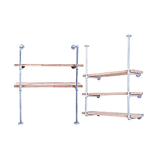 LINKPIPES Industrial Pipe Shelving, Shelf Brackets DIY Open Book Shelf for Office Room Kitchen Wall Shelves(2Pcs 3Tier,46.9" Tall,11" deep,Hardware Only)