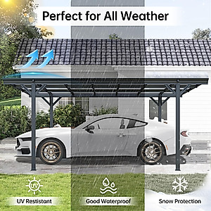 Real Relax Carport Heavy Duty Metal, 10 x 16 ft Aluminum Pitched-Roof Canopy with Polycarbonate Panel