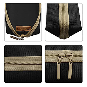 Enyuwlcm Canvas Stationery Stylish Small Pencil Pouch and Slim Pencil Case with 2 Zippers 1 Pack Black