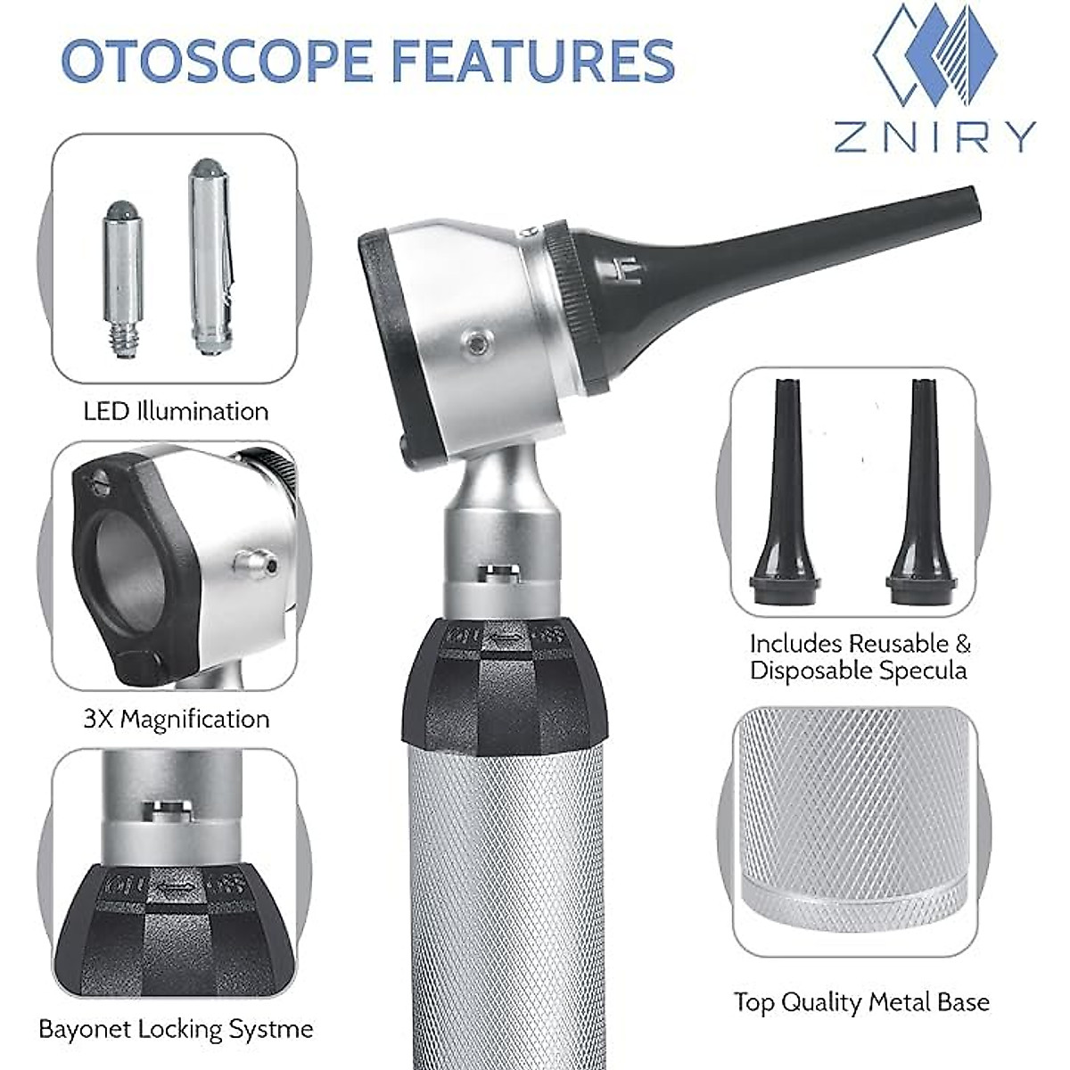 Zniry Veterinary Otoscope Opthalmoscope LED ENT Diagnostic Set, with Diagnostic Premium Instruments Vet Otoscope Set, Otoscope for Dogs, Pet Otoscope