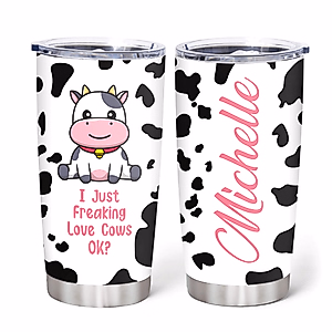 Hyturtle Personalized Cute Cow Tumbler Cowgirl 20oz Tumbler with Lid Gift for Cow Lover Women Girl Daughter Farm Animal Lovers - Christmas Birthday - Milk Cow Custom Name 20oz Stainless Steel Tumbler