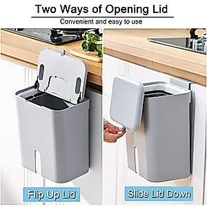 Tiyafuro Upgraded Hanging Trash Can with Lid, 2.4 Gallon Kitchen Compost Bin for Cabinet and Under Sink, Wall-Mounted Indoor Trash Bin for Bathroom Bedroom Office, Waste Bin
