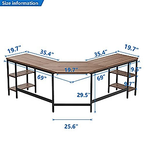 Yongchuang L Shaped Desk with Storage, Large Home Office L-Shaped Computer Desk with Shelves Reversible Corner Desk 69" Writing Table Workstation Industrial Study Desk Brown Wood Top