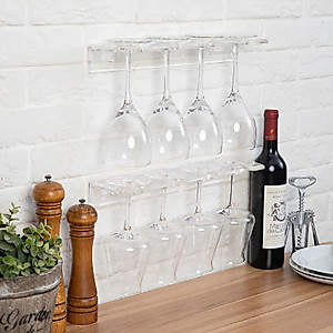 MyGift Wall Mounted Modern Clear Premium Acrylic Wine Glass Holder Stemware Hanging Rack, Set of 2