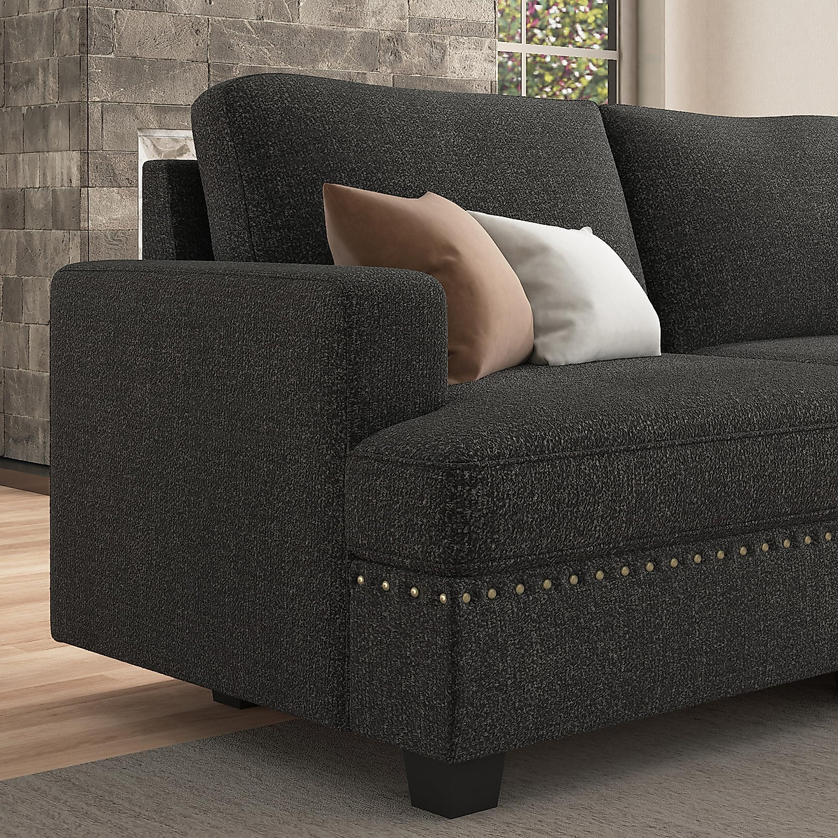 Nolany Modular Sofa Couch Upholstered Fabric Oversized 3 Seat Couch Sofa for Living Room, Dark Grey