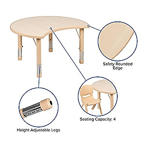 EMMA + OLIVER 25.125" W x 35.5" L Crescent Natural Plastic Adjustable Kids Table Set - 4 Chairs