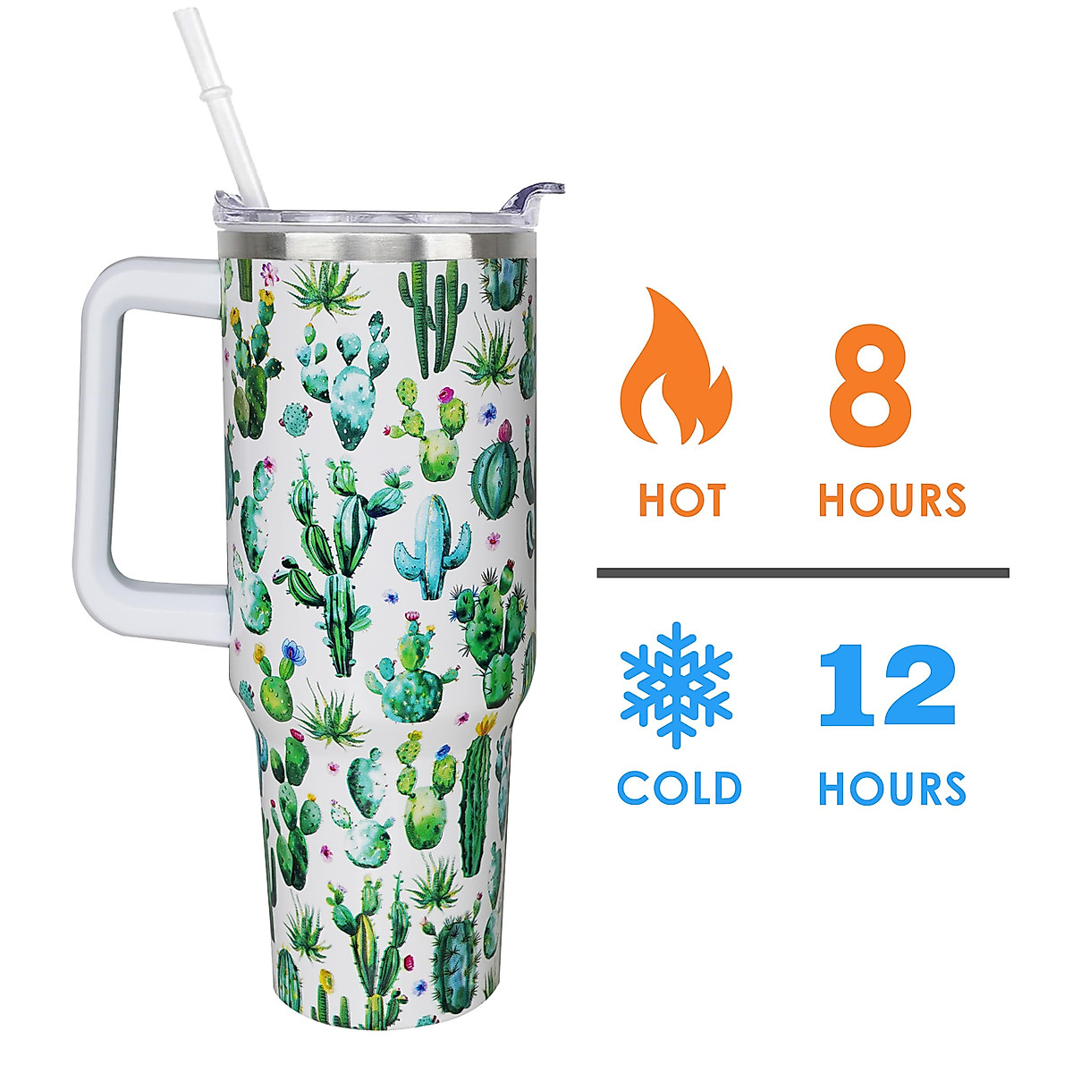 sgqjdpmc 40 oz Cactus Tumbler with Handle and Straw Lid 40oz Cactus Lover Gift Double Stainless Steel Insulated Cup Cactus Travel Coffee Mug, 40 Ounce6