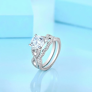 JO WISDOM Women Ring Bridal Sets,925 Sterling Silver Infinity Engagement Wedding Anniversary Promise Ring with 8mm 5A Cubic Zirconia,Jewelery for Women size9