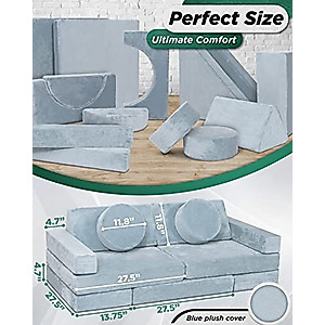 Lunix LX15 14pcs Modular Kids Play Couch, Child Sectional Sofa, Fortplay Bedroom and Playroom Furniture for Toddlers, Convertible Foam and Floor Cushion for Boys and Girls, Blue